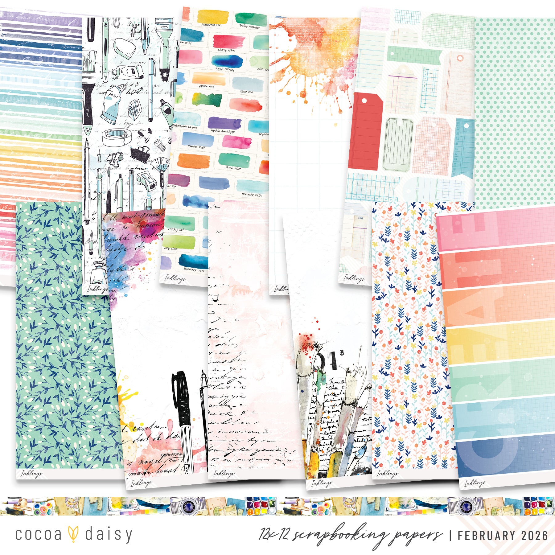 Inklings 12x12 Set of Monthly Papers - February 2026 – Cocoa Daisy