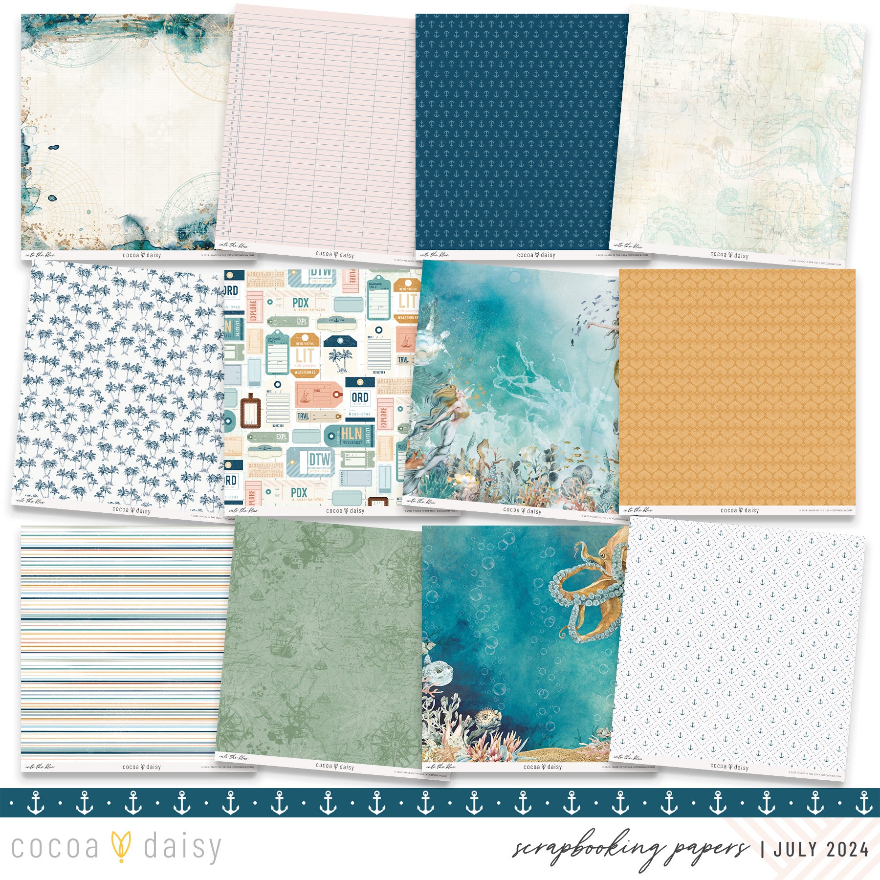 Into The Blue 12x12 Set of Monthly Papers July 2024 – Cocoa Daisy