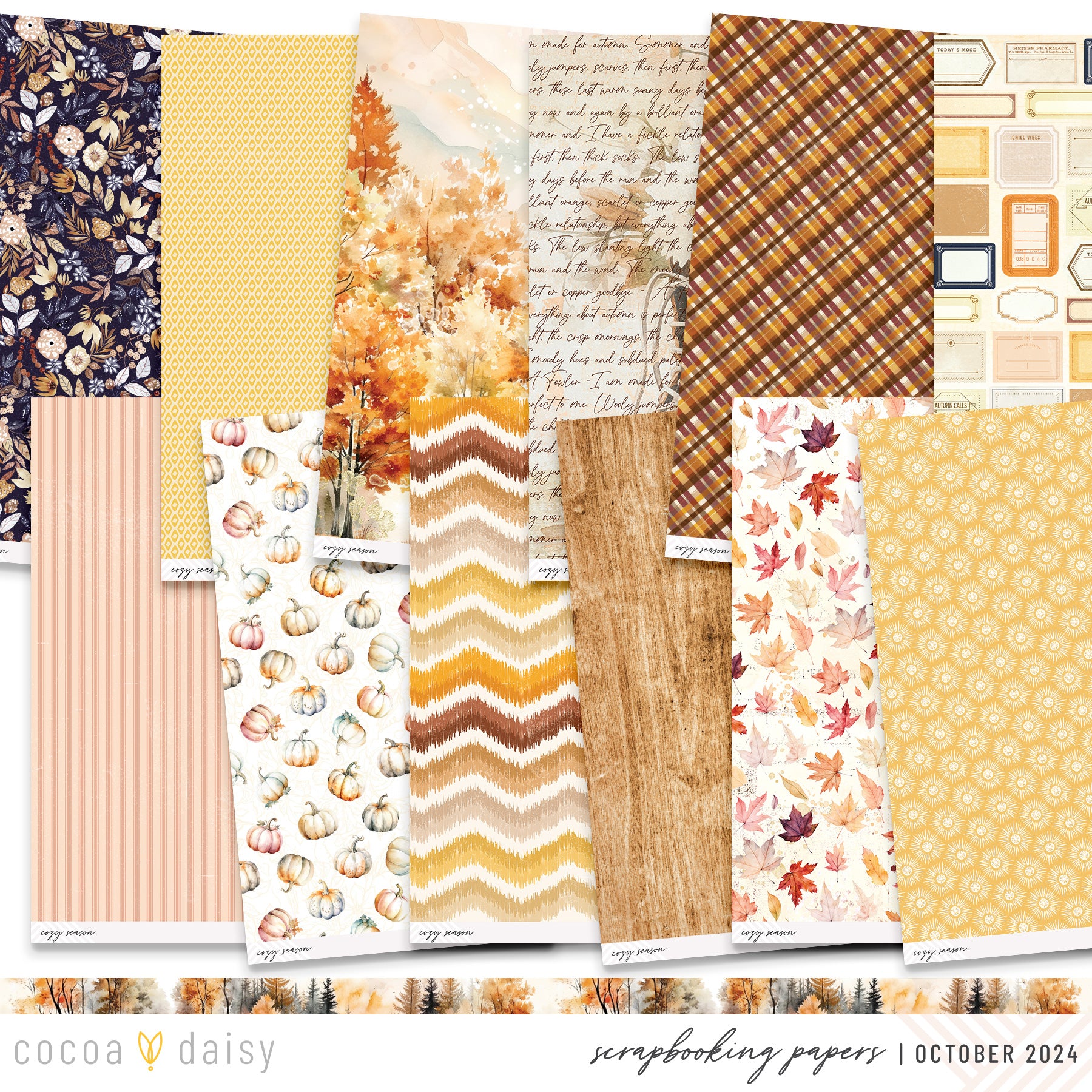 Cozy Season 12x12 Set of Monthly Papers October 2024 – Cocoa Daisy