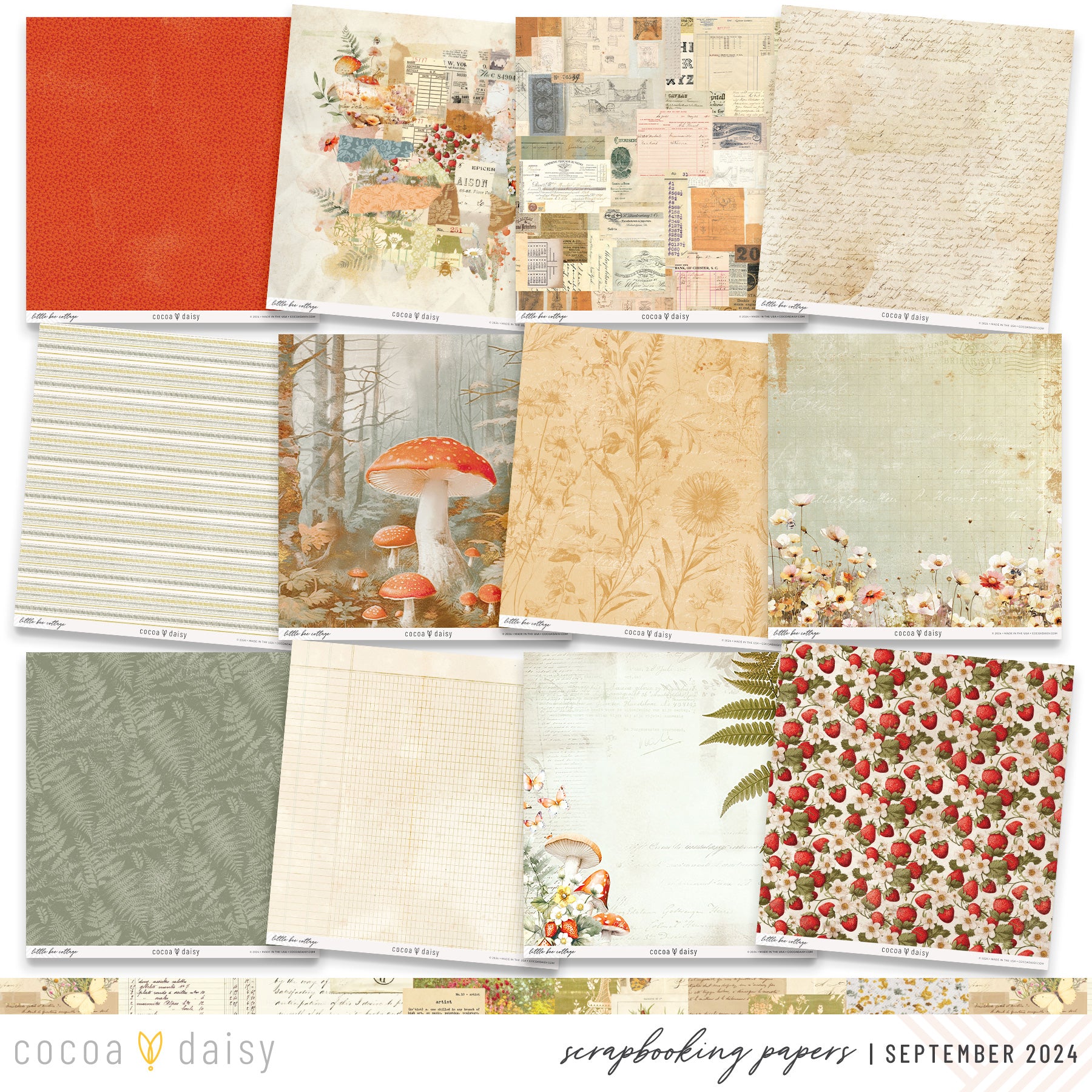 Little Bee Cottage 12x12 Set of Monthly Papers September 2024 – Cocoa Daisy